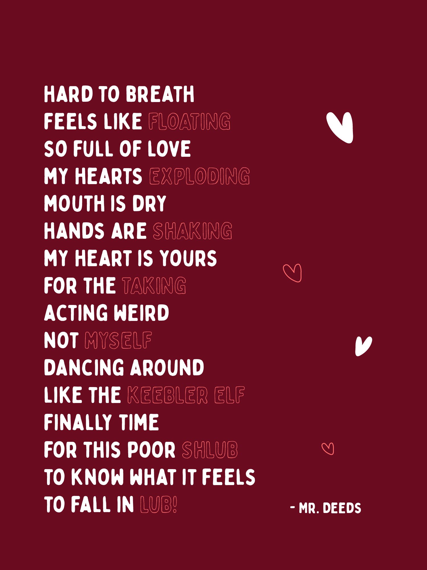 Mr Deeds Greetings Card Poem | Love Card | Cake Card